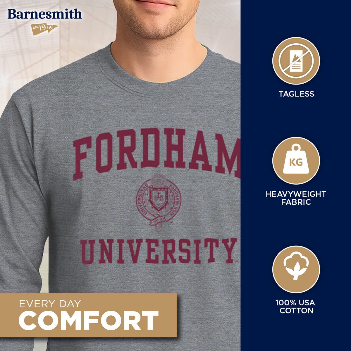Fordham University Heritage Long Sleeve T-Shirt (Charcoal Grey ...