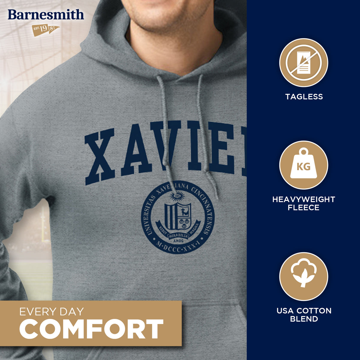 Xavier University Heritage Hooded Sweatshirt (Charcoal Grey) – Barnesmith